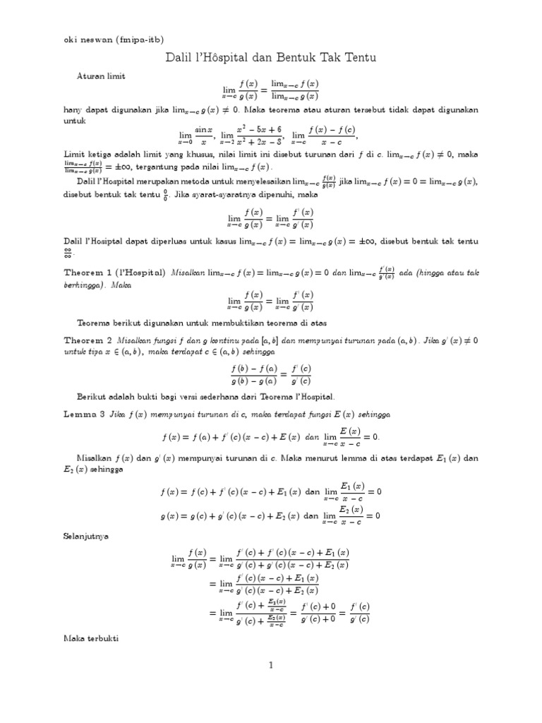 Dalil Lhospital | PDF | Metode & Bahan Ajar