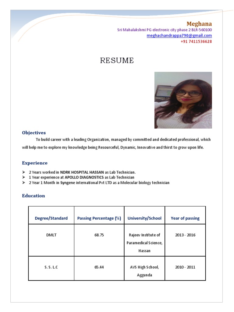 Resume Meghana 1 | PDF | Laboratories | Science