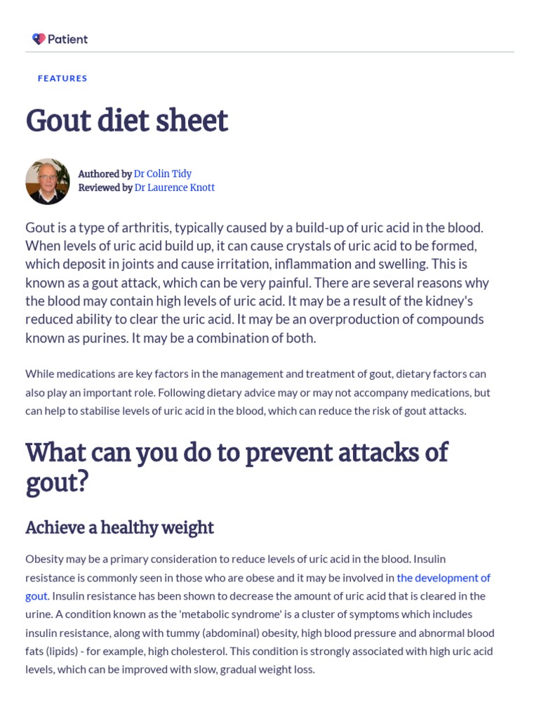 Gout Diet Sheet - Patient | PDF | Gout | Alcoholic Drinks