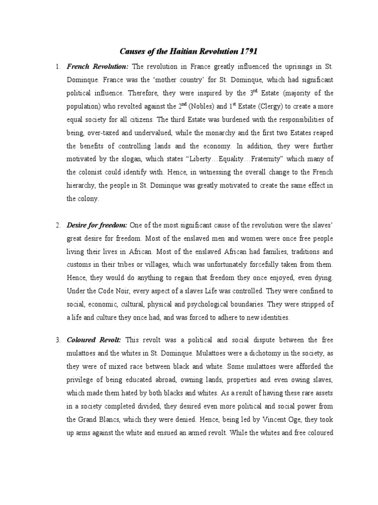 Causes of The Haitian Revolution 1791 | PDF
