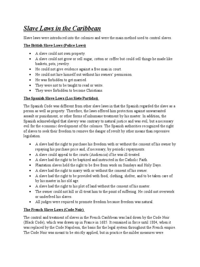 A Comparative Analysis of Slave Laws in the British, Spanish, French ...