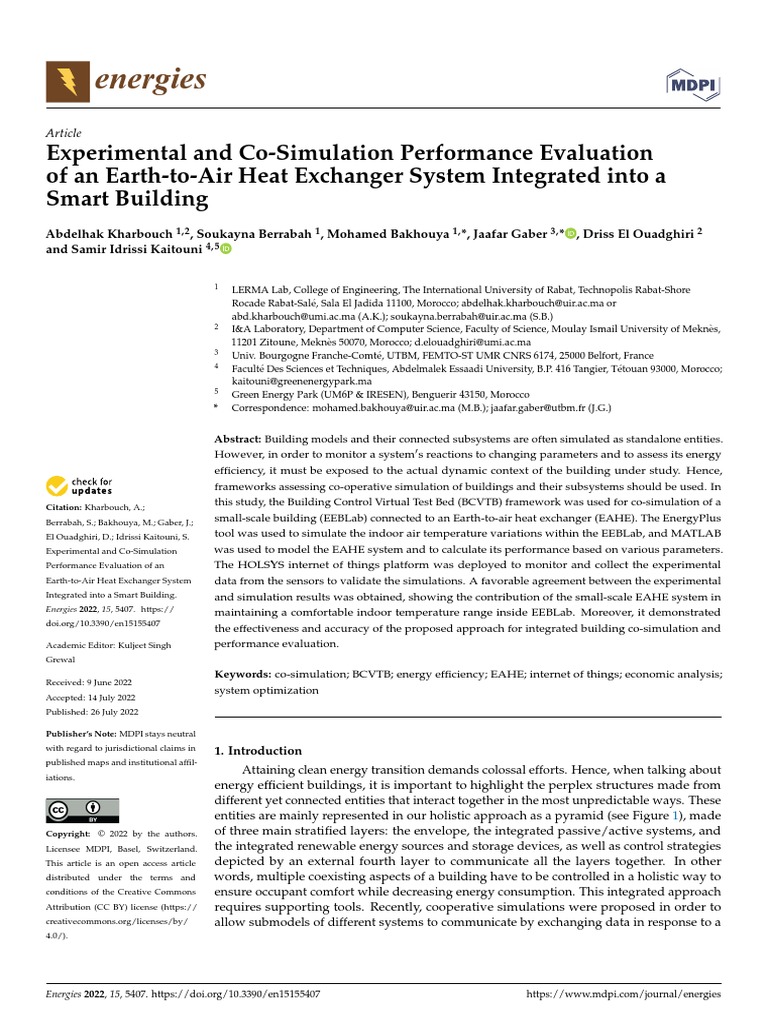 Experimental and Co-Simulation Performance Evaluation of An Earth-to-Air Heat Exchanger System ...