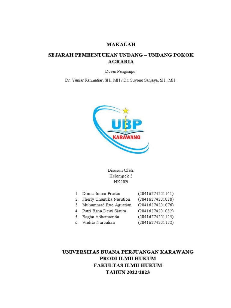 Sejarah Pembentukan Uupa - HK20B Kelompok 3 | PDF Sejarah Pembentukan Uupa - HK20B Kelompok 3 | PDF