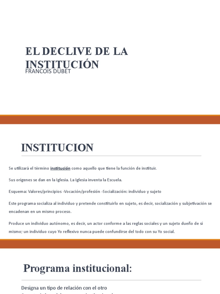 Declive de La Institucion Dubet | PDF | Institución | Socialización