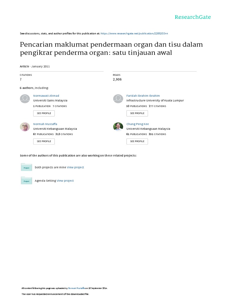 Pencarian Maklumat Pendermaan Organ Dan Tisu Dalam | PDF