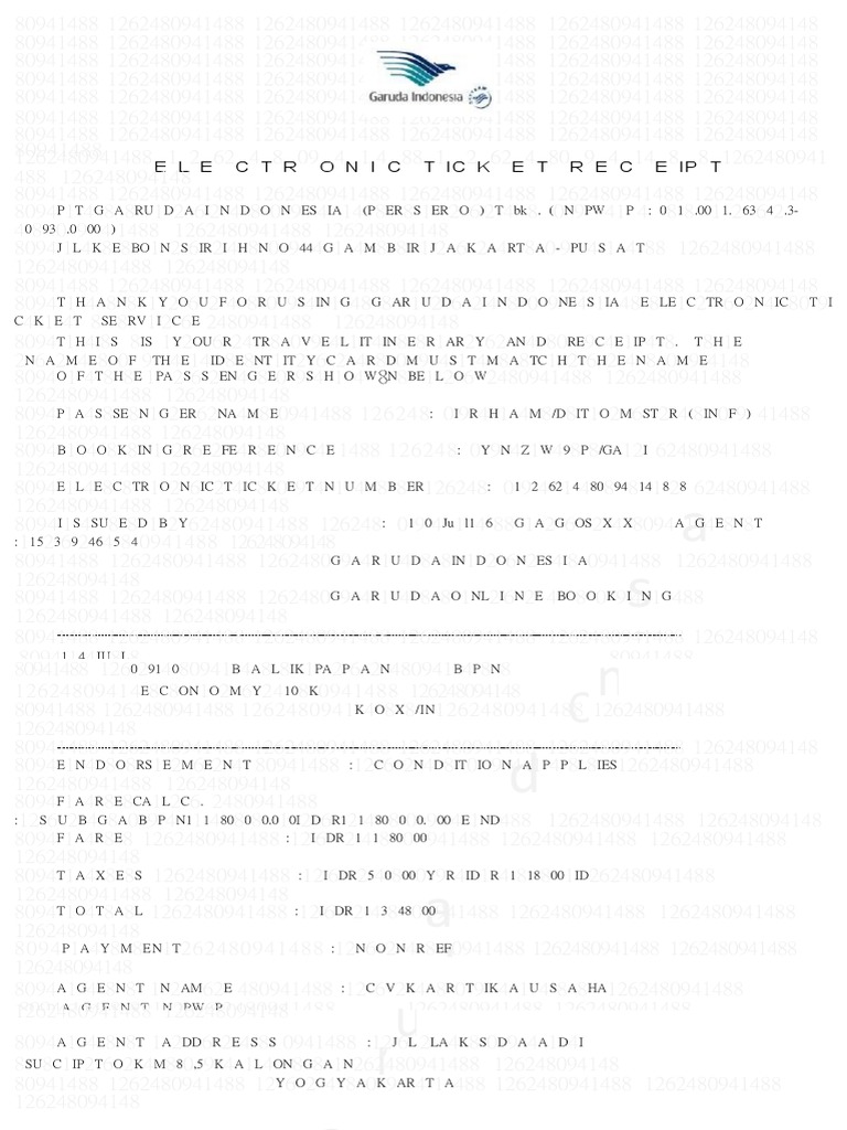 Contoh Tiket Pesawat Garuda | PDF