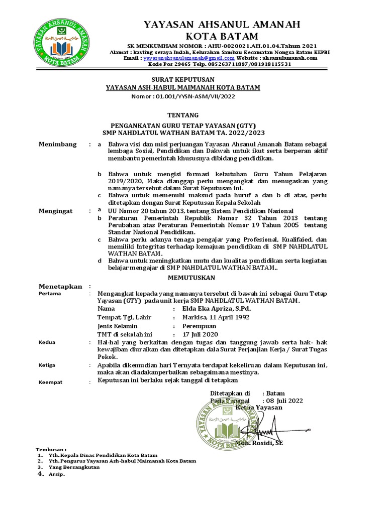 SK Pengangkatan 2022 ELDA | PDF