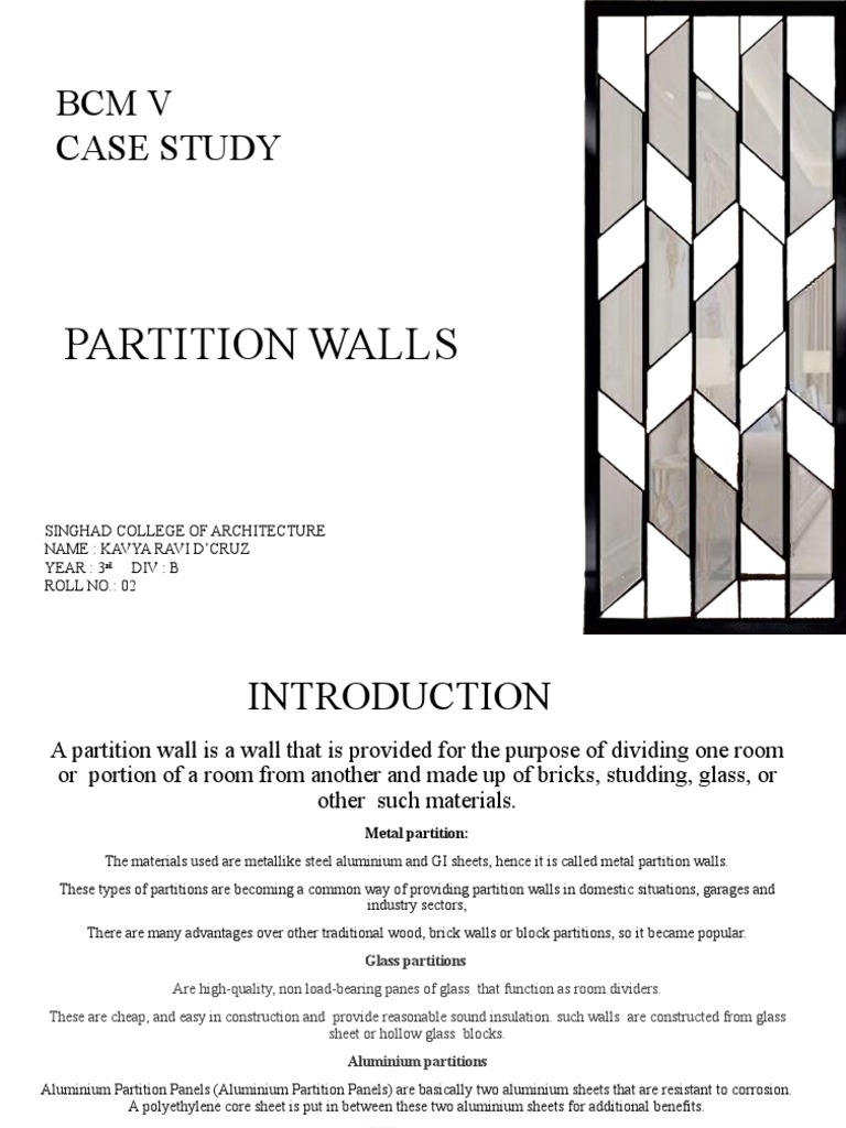 BCM Partitioncase Study | PDF | Wall | Glasses