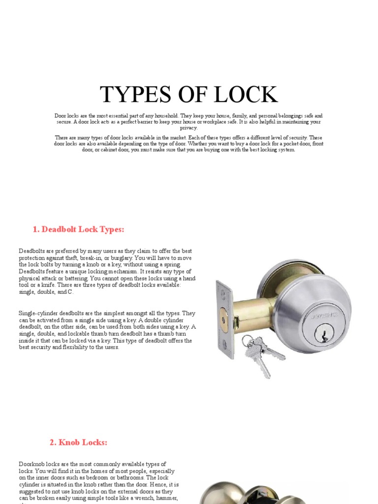 TYPES OF LOCK | PDF | Door | Screw