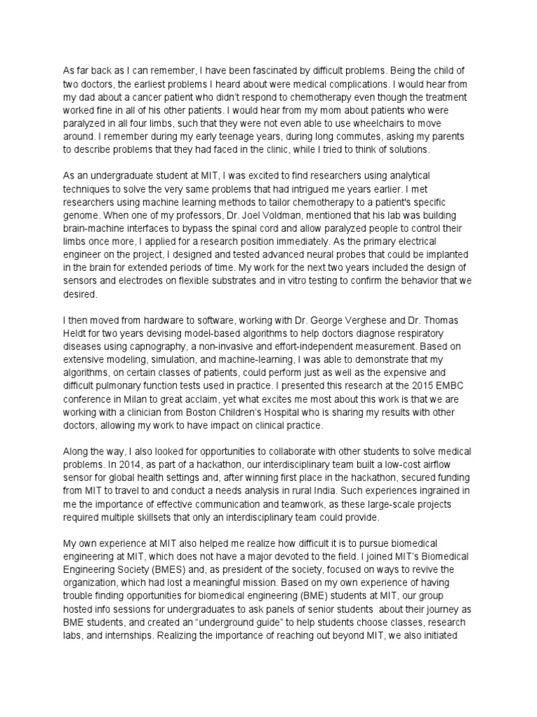 Abubakar Abid Statement of Purpose PHD (MIT Biomedical Program) | PDF | Biomedical Engineering ...