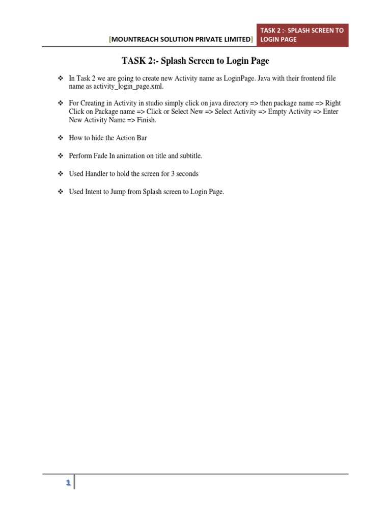 Task 2 Splash Screen To Login Page | PDF | Android (Operating System ...