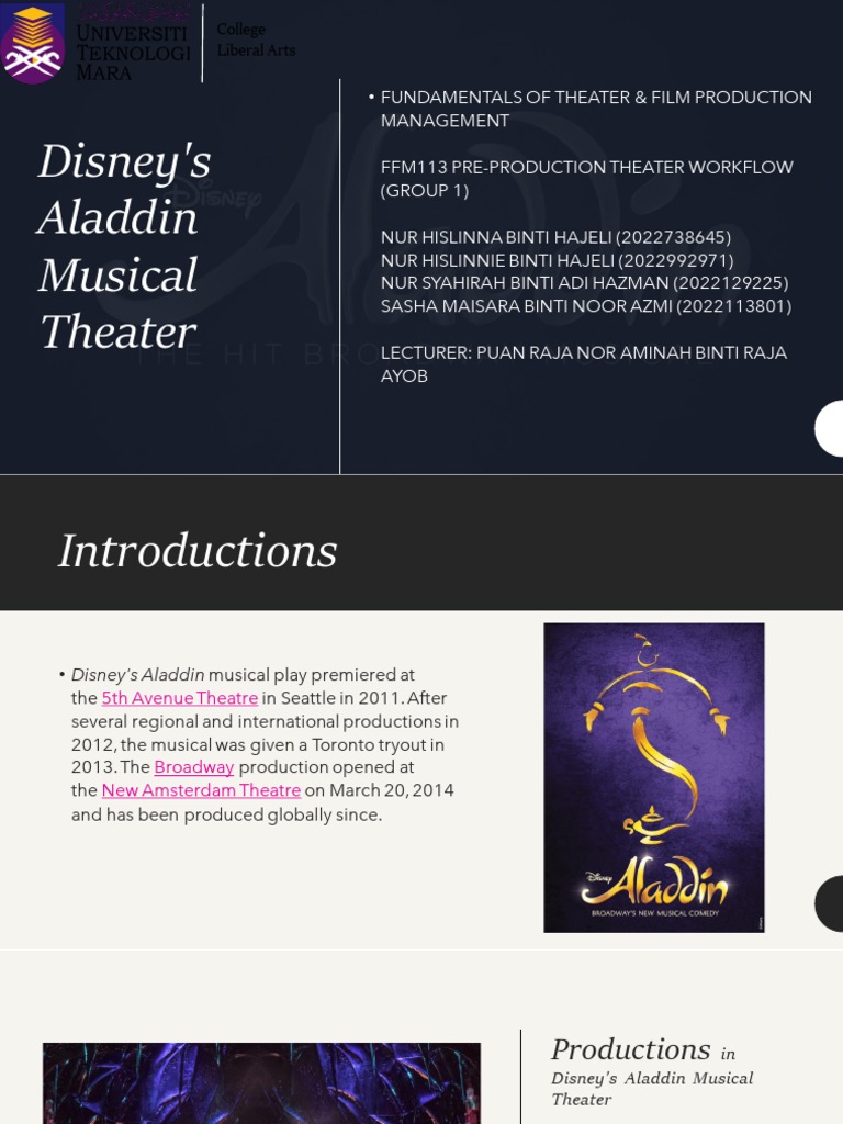Theater Pre-Production Workflow (Disney's Aladdin Musical) | PDF