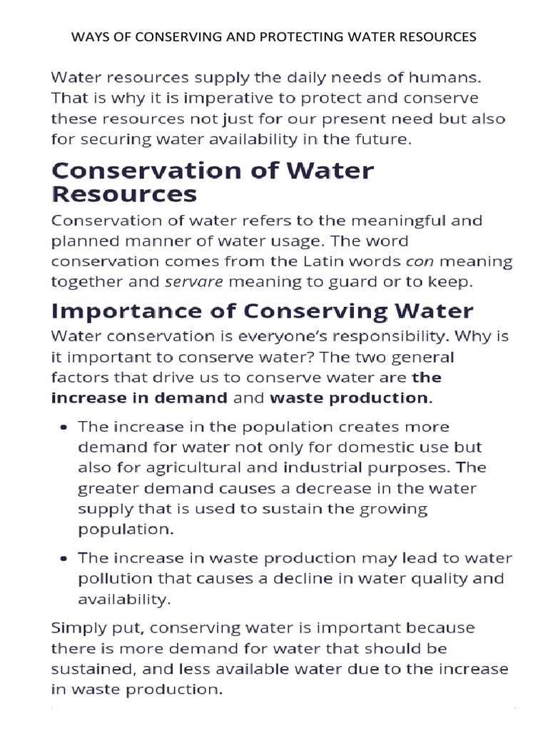 Ways of Conserving and Protecting Water Resources | PDF | Science ...