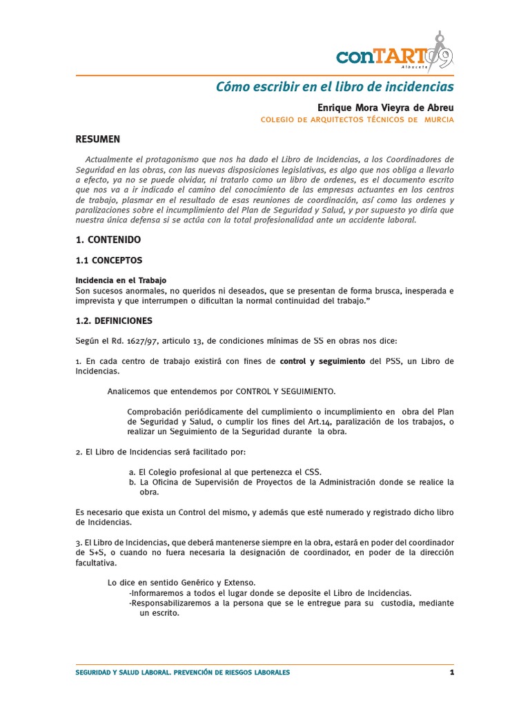 CONTART 2009. 105. Cómo escribir en el libro de incidencias | PDF ...