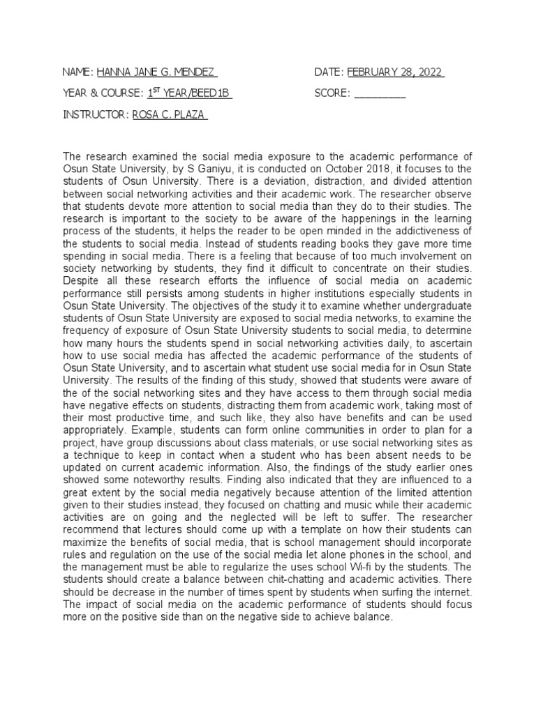 Hanna Jane G. Mendez Activity No. 1 | PDF | Social Media | Popular ...