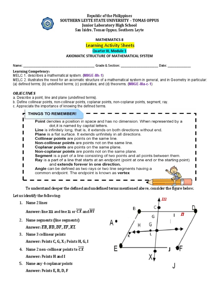 Activity Sheets Q3 Module 1 Math | PDF | Line (Geometry) | Mathematical ...