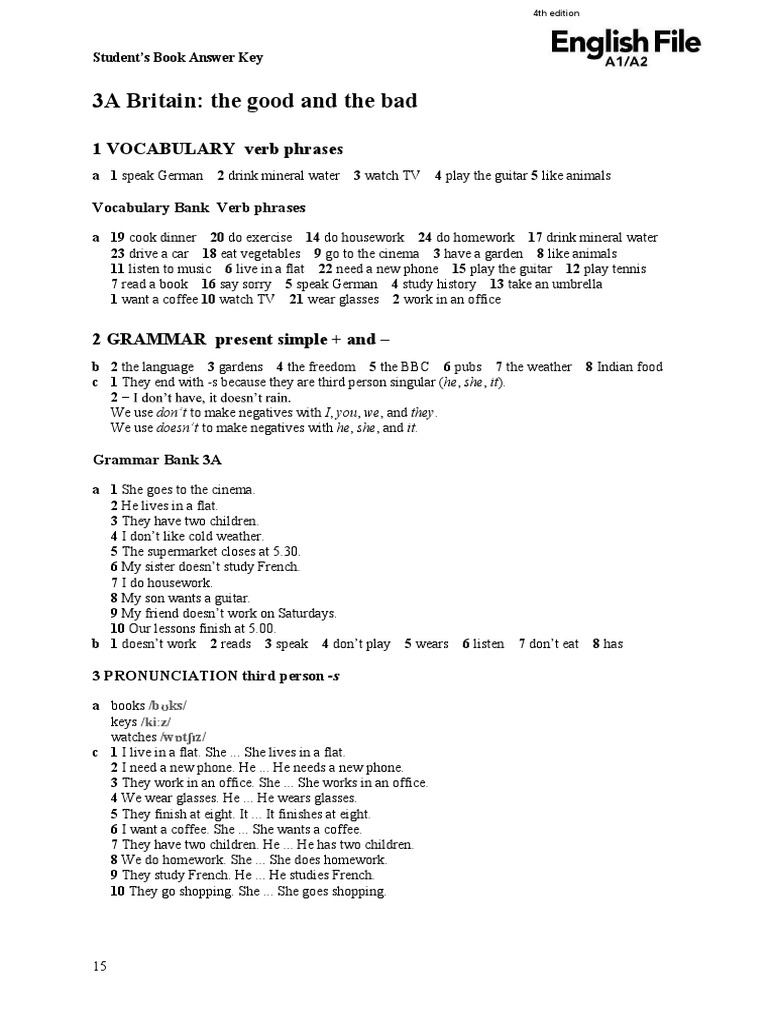 Unit 3a Key | PDF | Linguistics | Grammar