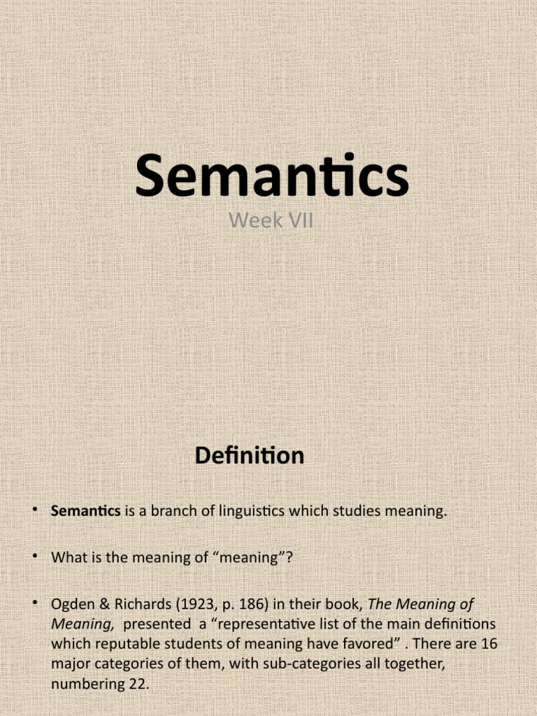 Week VII - Semantics | PDF | Concept | Linguistics