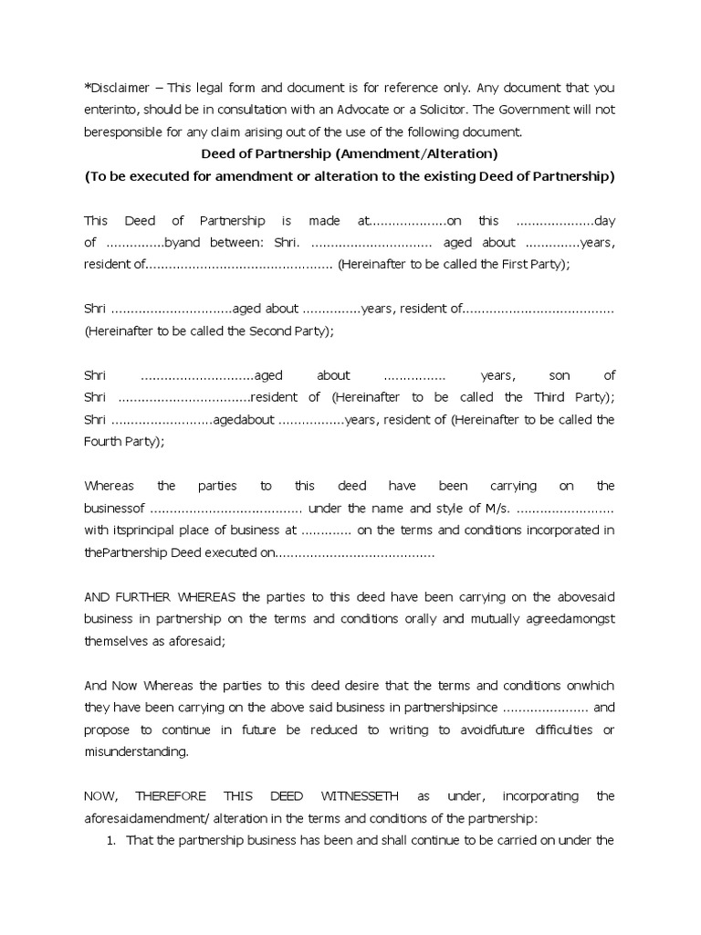 Deed of Partnership Amendment | PDF | Partnership | Negotiable Instrument