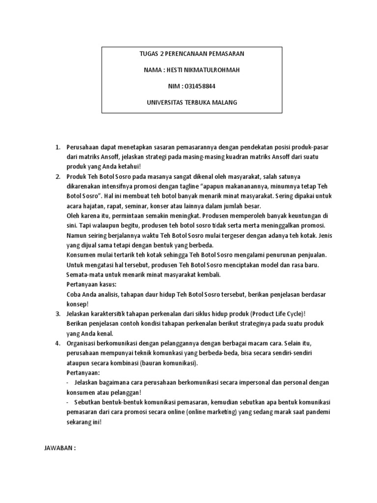 Tugas 2 Perencanaan Pemasaran | PDF