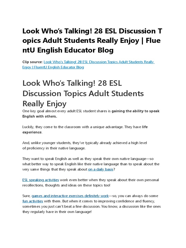 28 ESL Discussion Topics that Engage Adult Students and Improve their ...