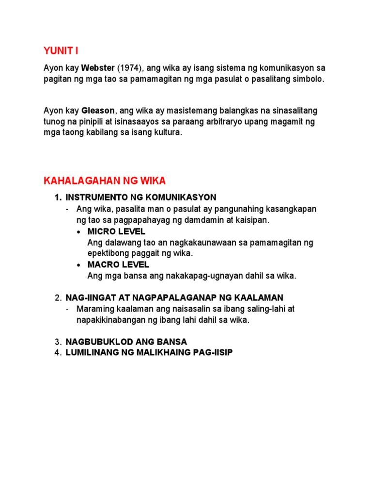 Filipino Reviewer Yunit 1 To 3 | PDF