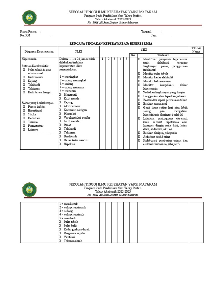 Rencana Tindakan Keperawatan Hipertermia | PDF