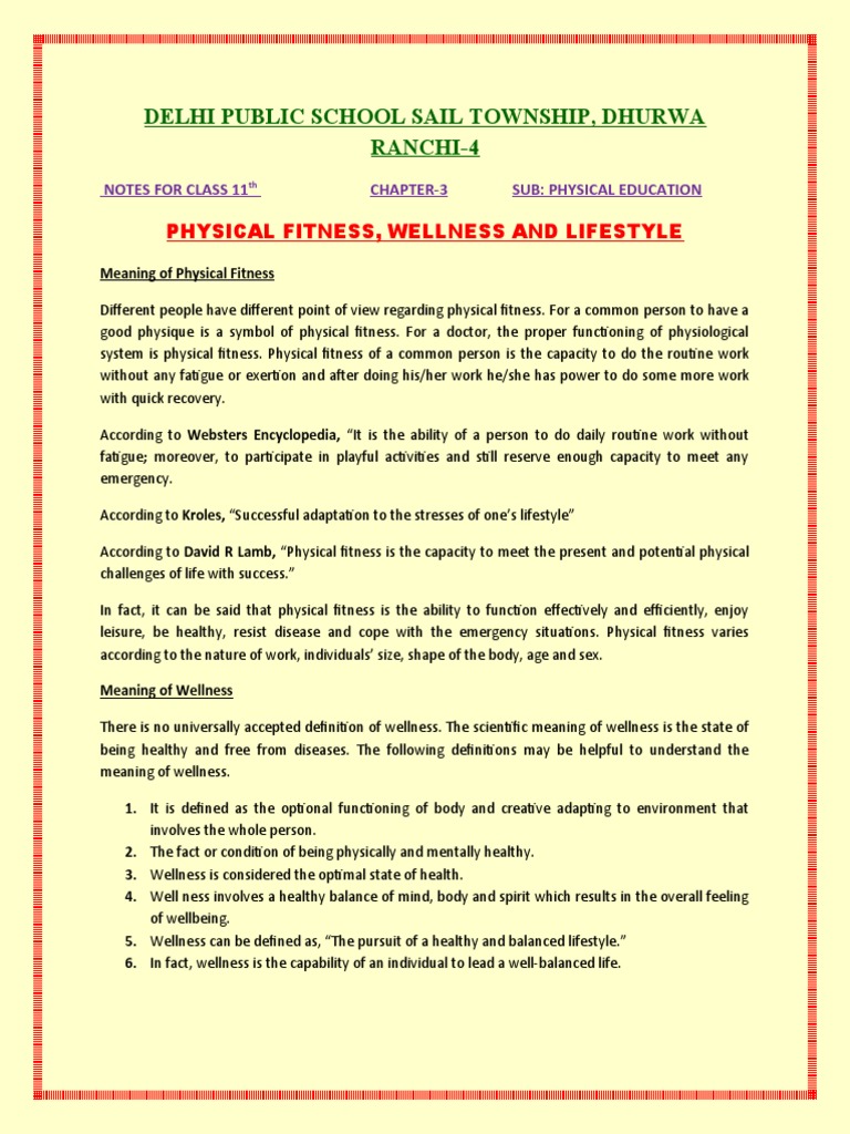 Physical Fitness Wellness And Lifestyle Class 11 Ch 03 Pdf