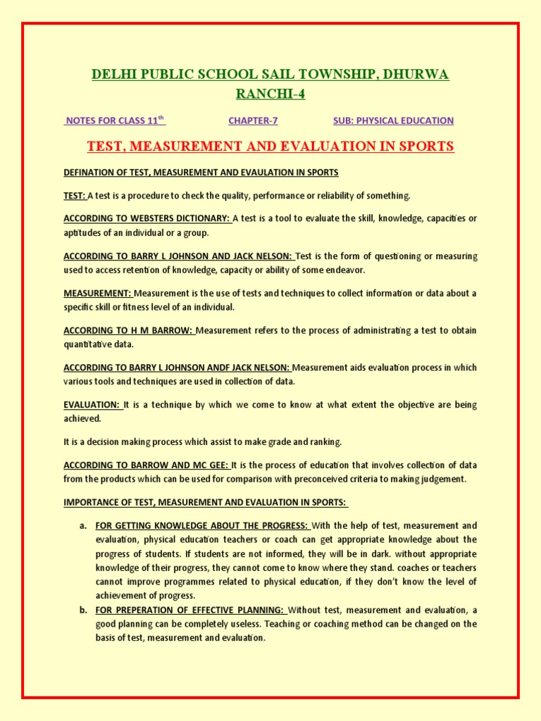 Chapter-7 Test Measurement and Evaluation Class-11 | PDF | Body Mass ...
