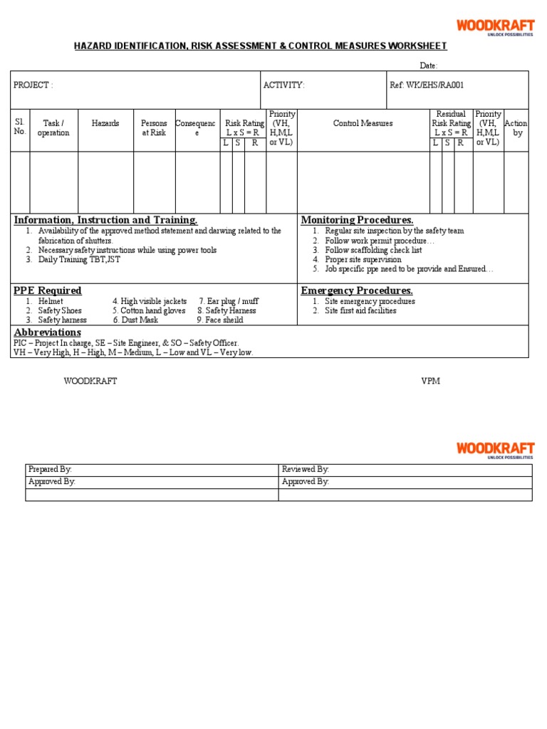 HIRA Risk Assessment Worksheet Template | PDF