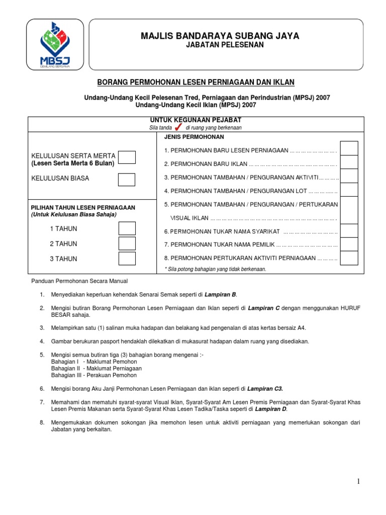 Borang Permohonan Lesen Perniagaan & Iklan - 20.10.2020 | PDF