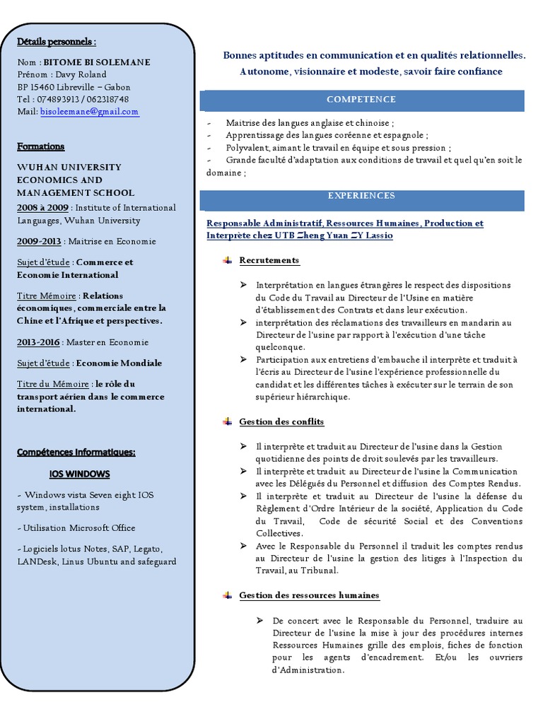 CV Roland Davy Mis À Jour V1.1pdf Roland | PDF | Gestion des ressources humaines | Usine