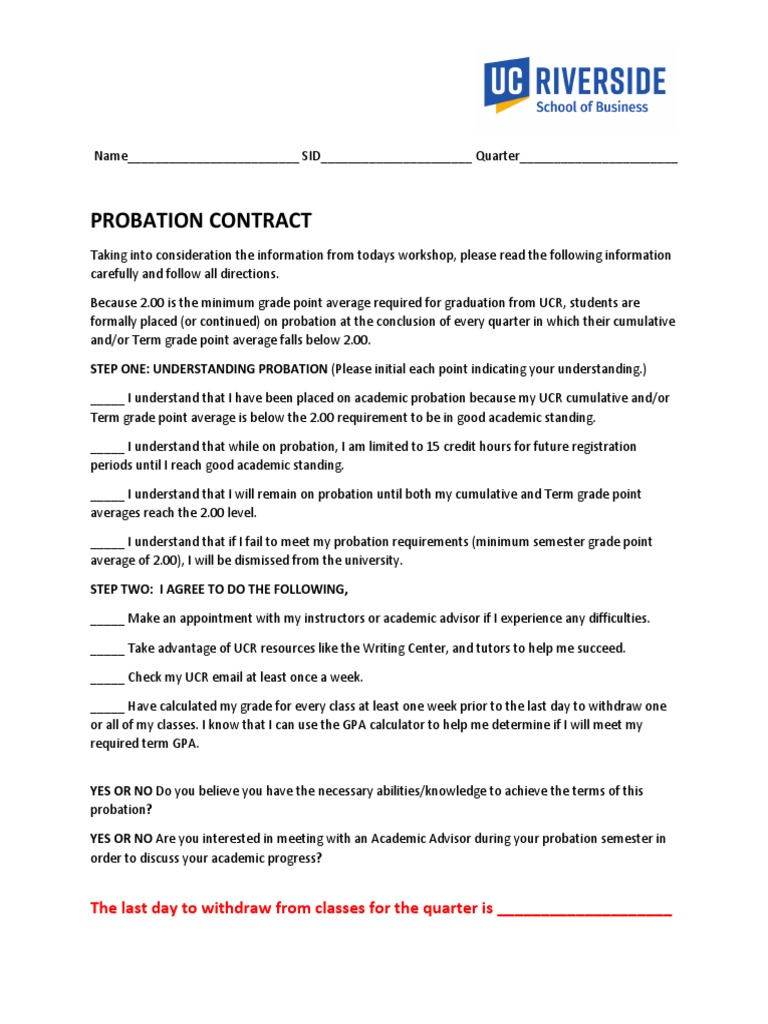 Basic Probation Contract | PDF | Learning