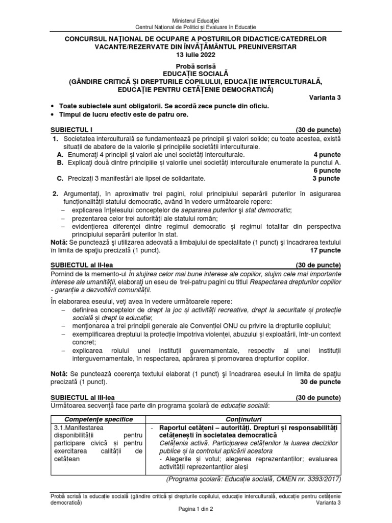 Tit 023 Ed Sociala P 2022 Var 03 LRO | PDF