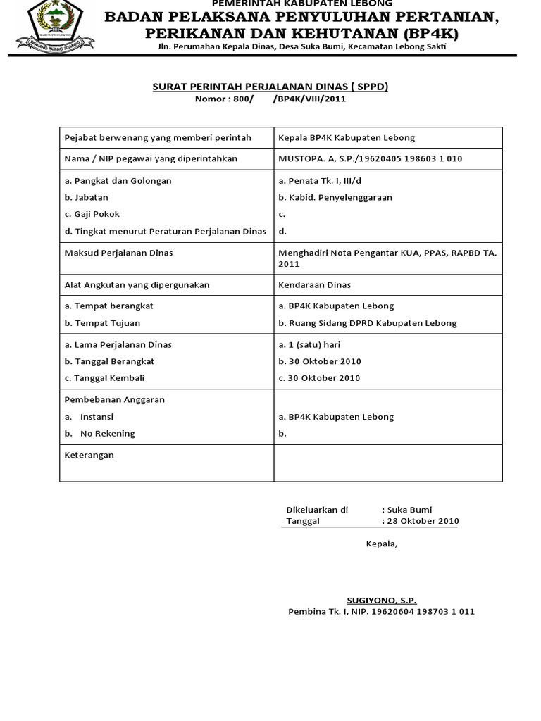 Surat Perintah Perjalanan Dinas | PDF