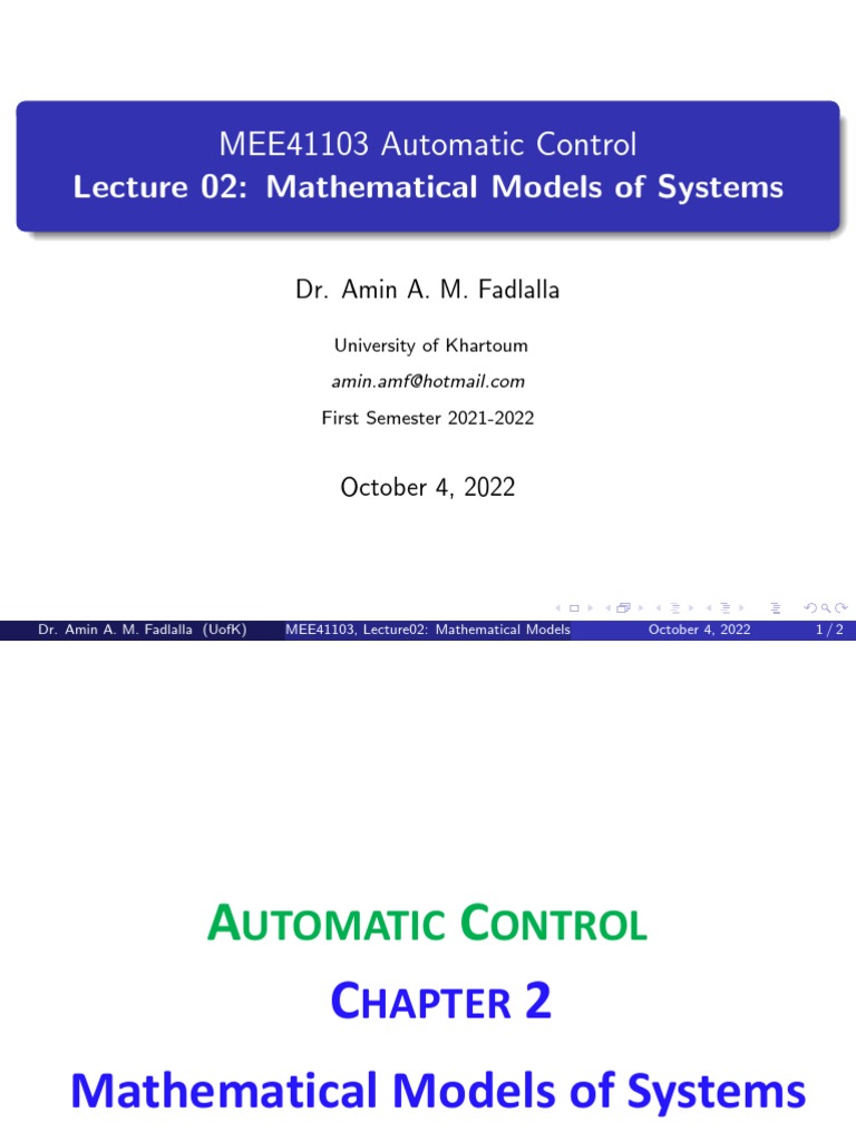 Lecture 02 MEE41103 Mathematical Models of Systems I | PDF | Differential Equations | Equations