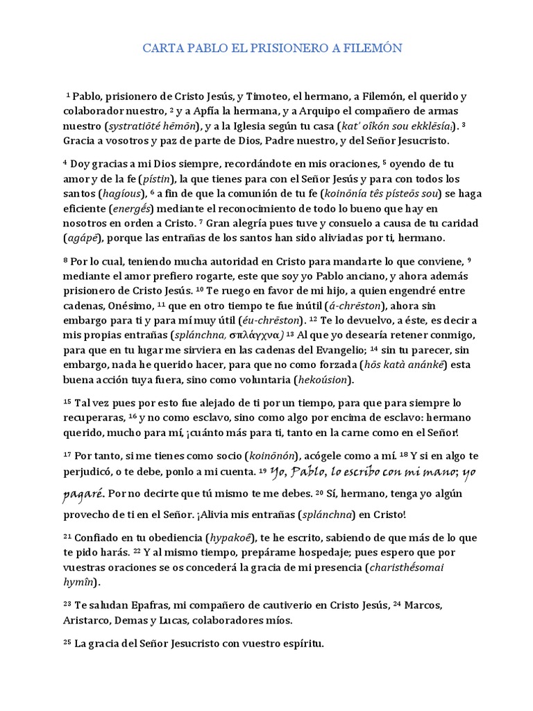 Carta de Pablo a Filemón sobre Onésimo | PDF | Jesús | eucaristía