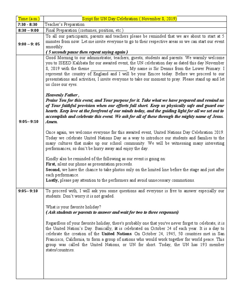 UN Day Script | PDF | Cowboys | United Nations