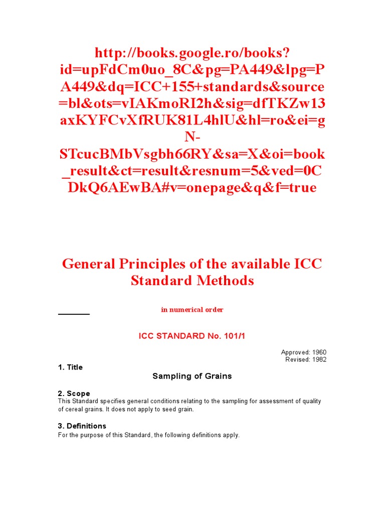 Icc Standard No. 101/1: Sampling of Grains | PDF | Flour | Cereals
