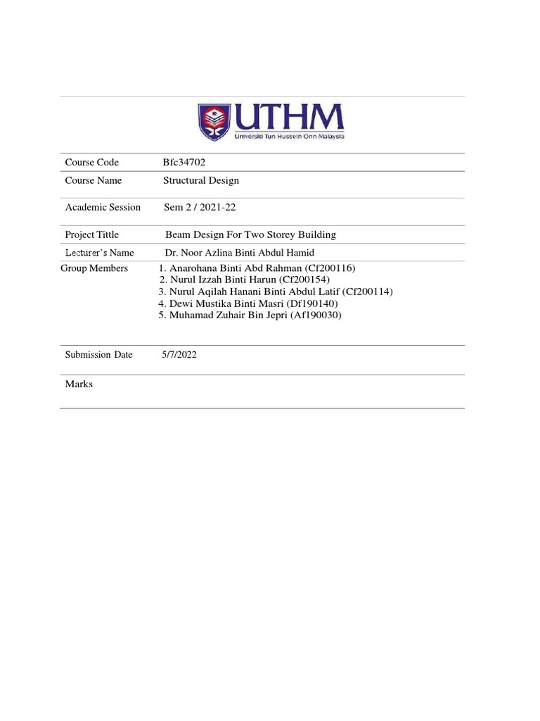 Project Structural Design 1 | PDF | Beam (Structure) | Stress (Mechanics)