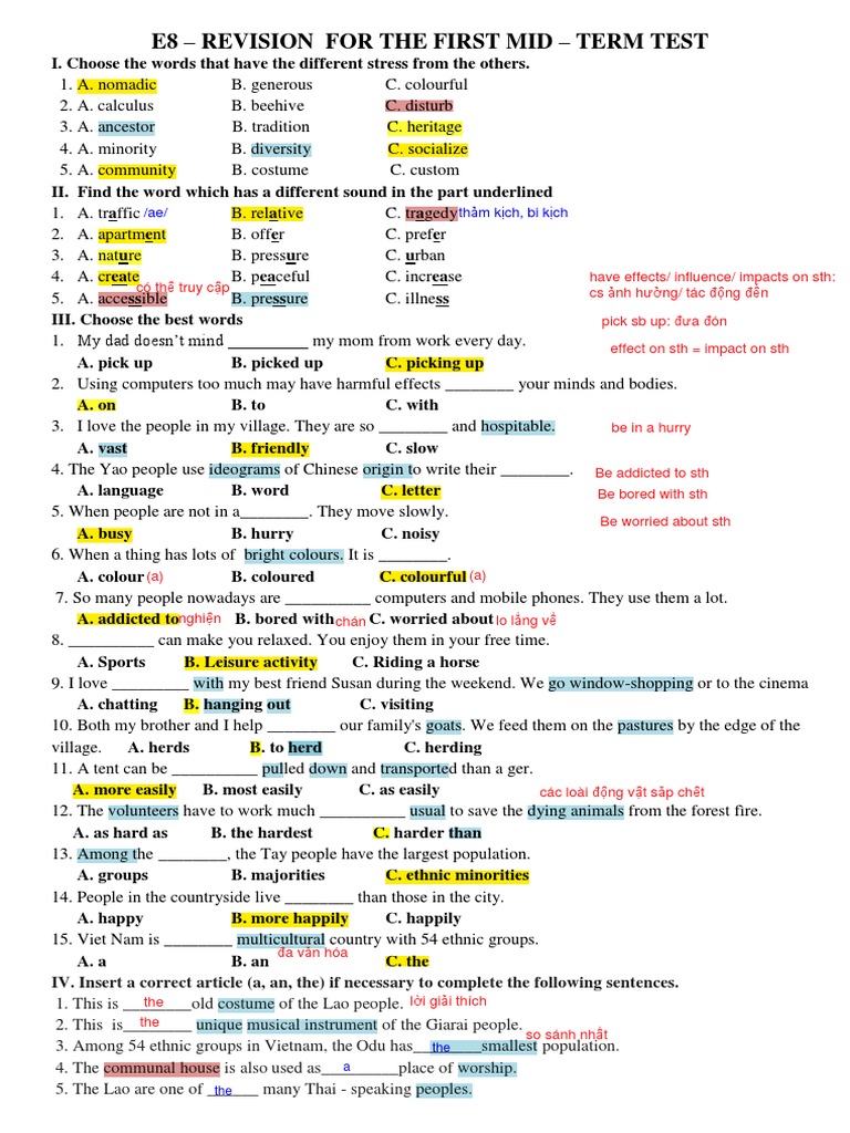 Grade 8 English Mid-Term Revision Guide | PDF | Vietnam