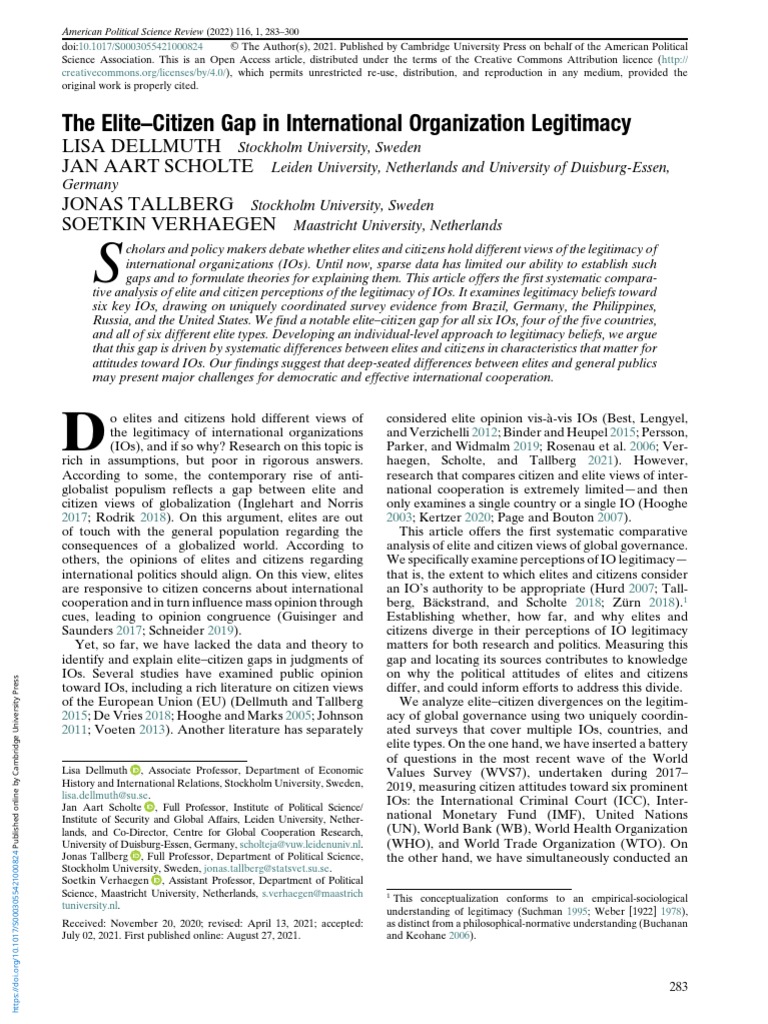 The Elitecitizen Gap in International Organization Legitimacy | PDF ...