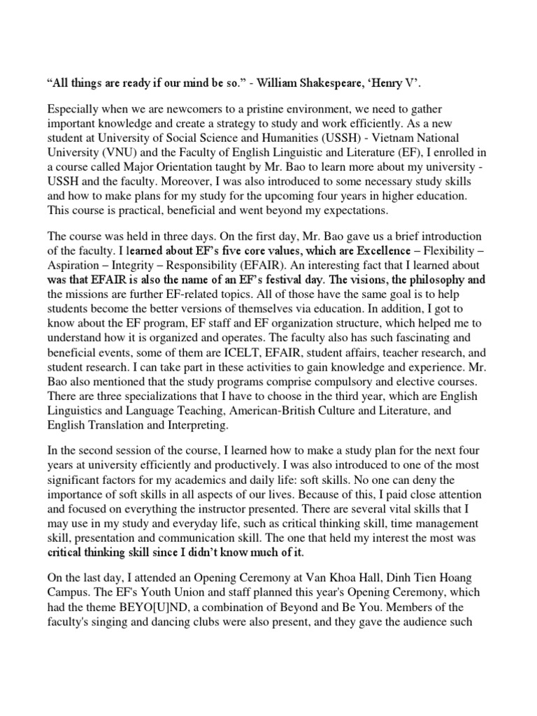 Reflection Paper - Major Orientation | Download Free PDF | Cognition ...