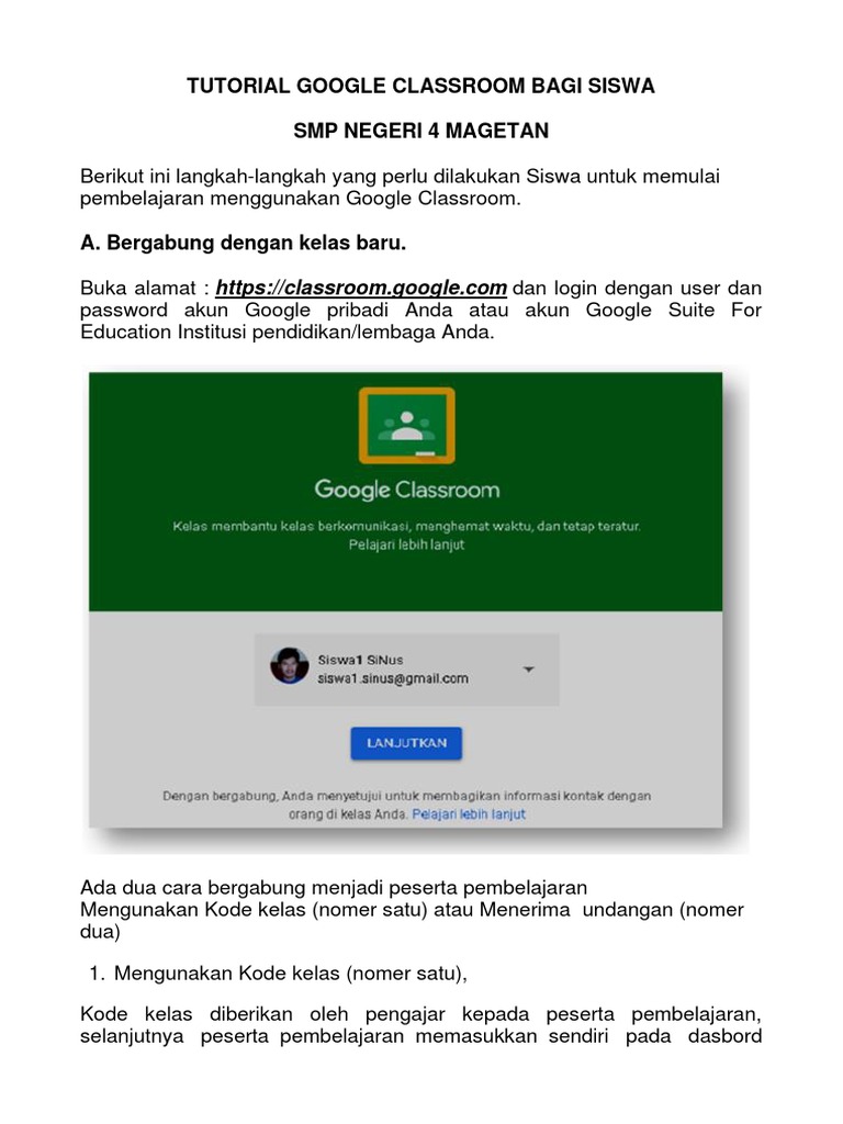 Tutorial Google Classroom Bagi Siswa | PDF