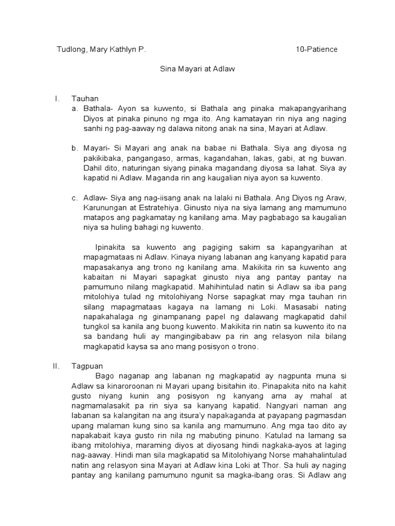 Sina Mayari at Adlaw | PDF