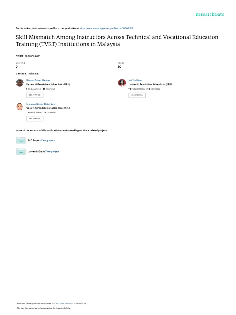 Skill Mismatch in Malaysian TVET Instructors | PDF | Vocational ...