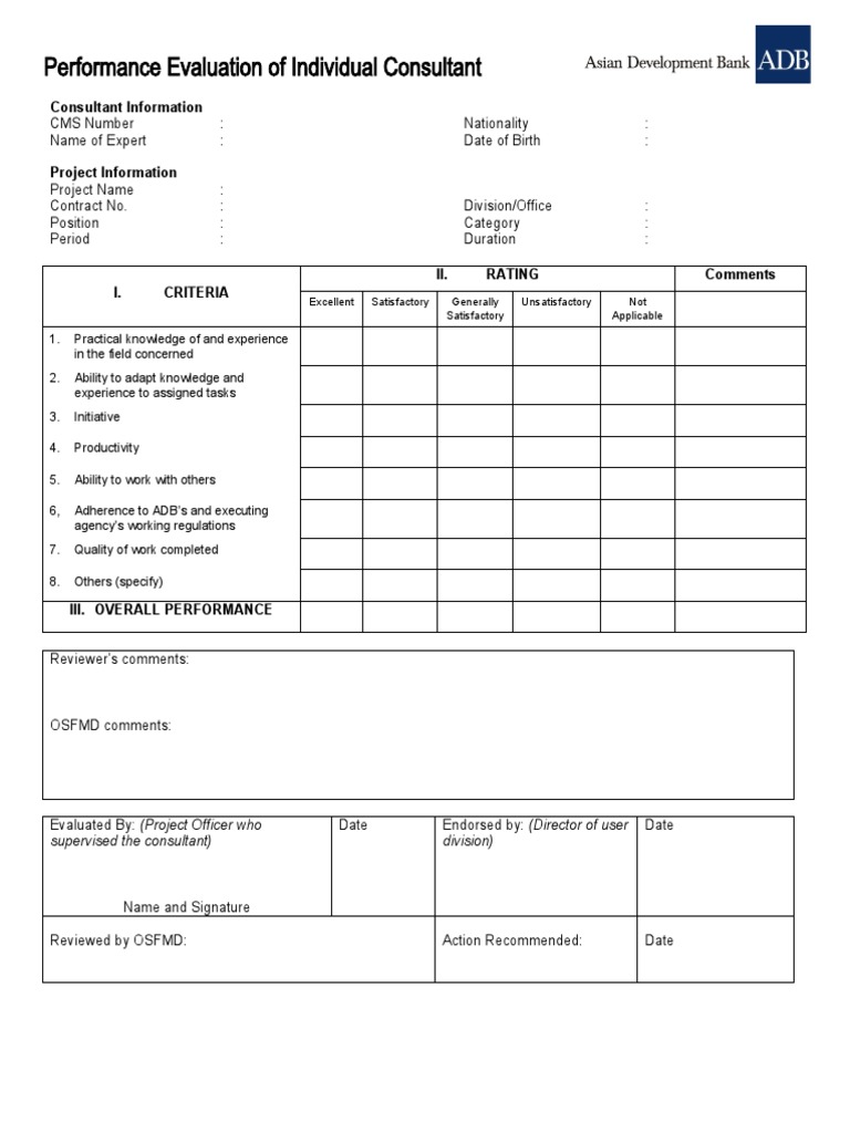 Performance Evaluation Individual Consultant | PDF | Consultant ...