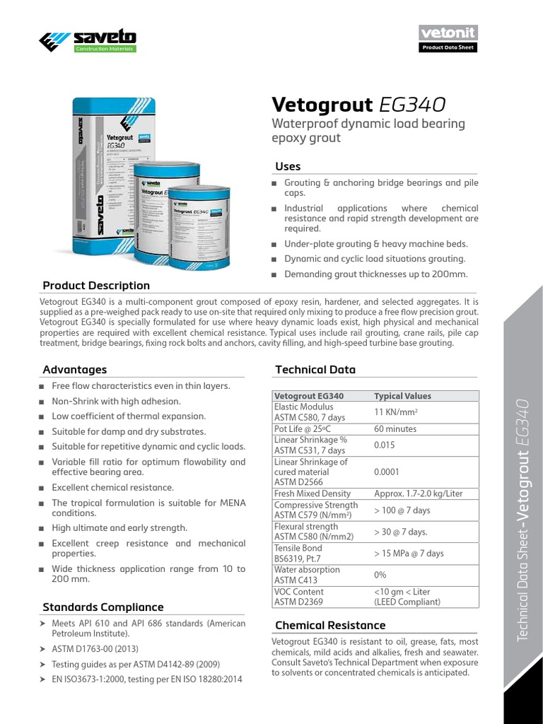 18 Vetogrout EG340 - 180321 | PDF | Epoxy | Strength Of Materials