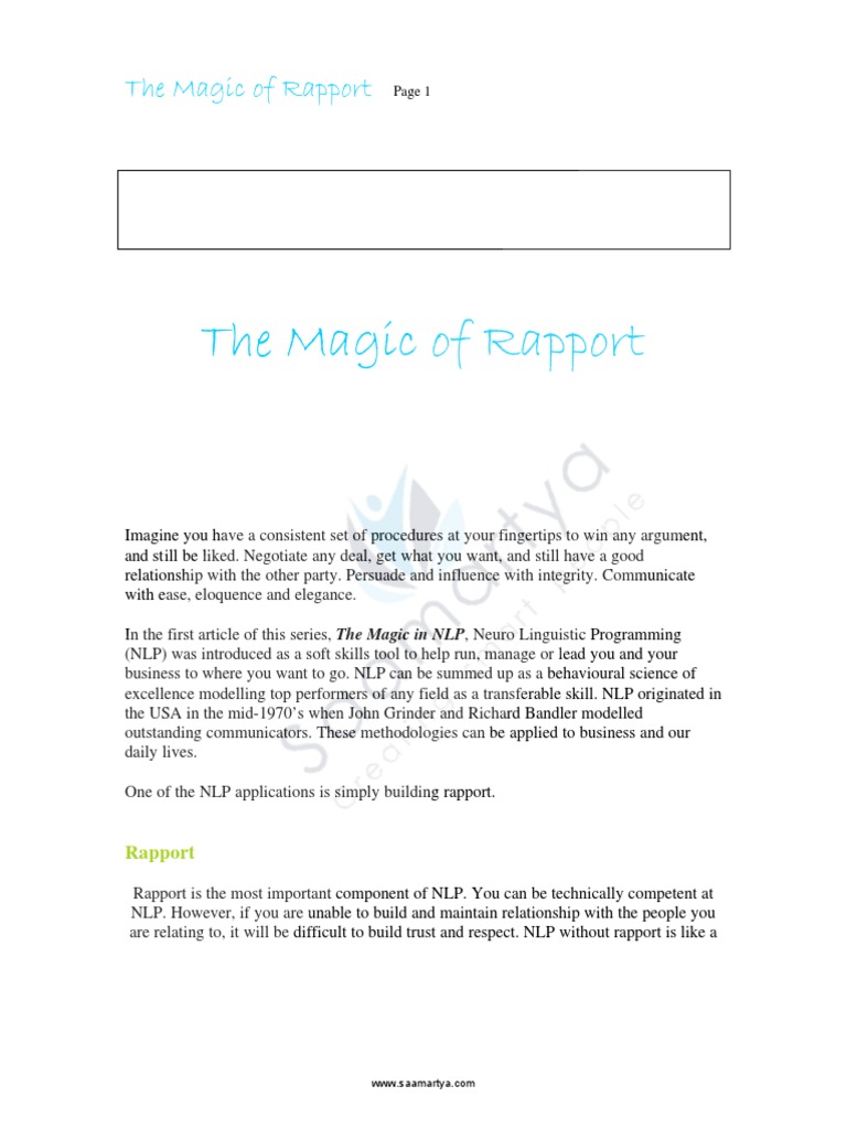 The Magic of Rapport-NLP | PDF | Neuro Linguistic Programming ...