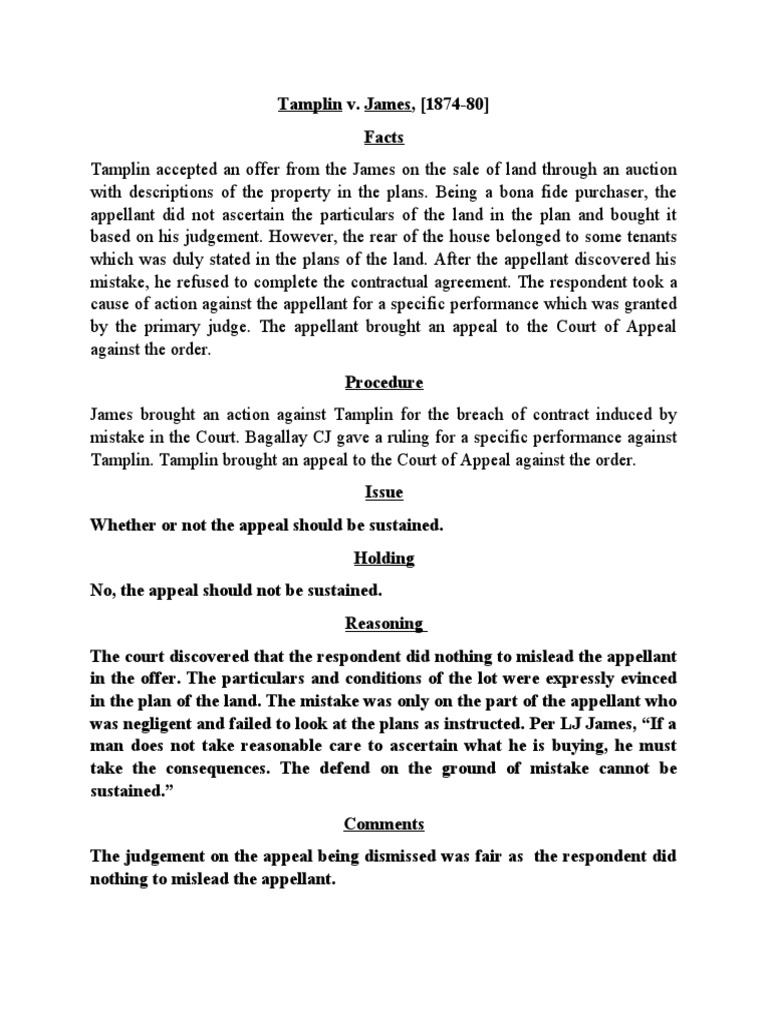 A Brief On Tamplin v. James | PDF